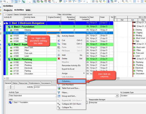 A Sample Construction Schedule in Primavera P6