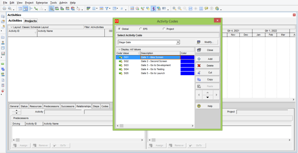 Oracle Primavera P6 Project Activity And Resource Codes