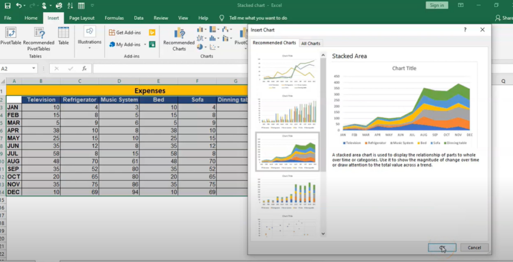 Area Chart in Excel (In Easy Steps)